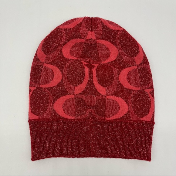 Coach | Accessories | Coach Tonal Dream Red Logo Wool Glitter Beanie ...